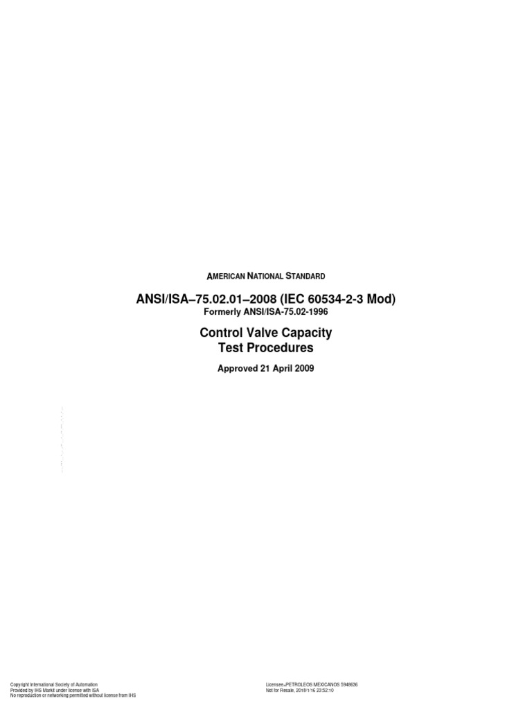 Ansi Isa 75.02.01 2008control Valve Capacity | PDF | Pressure | Patent