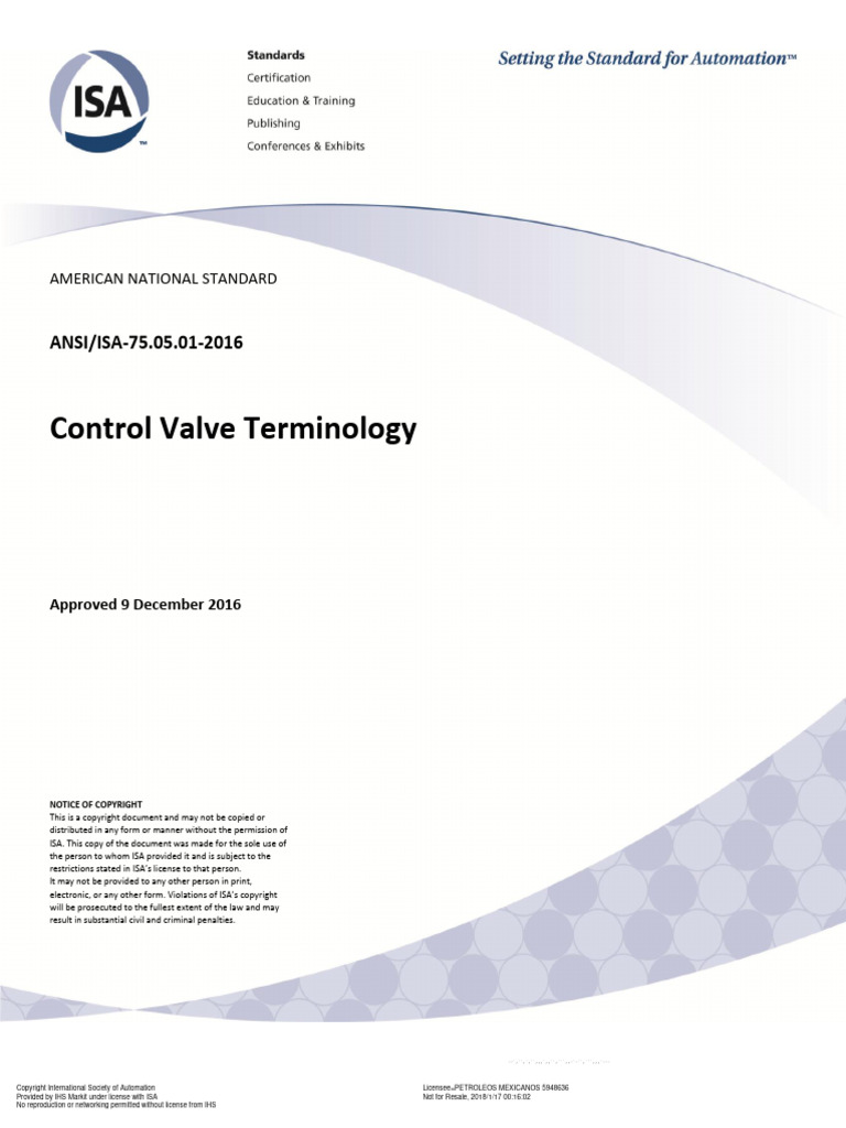 Ansi Isa 75.05.01 2016 Control Valve Terminology | PDF | Valve | Actuator