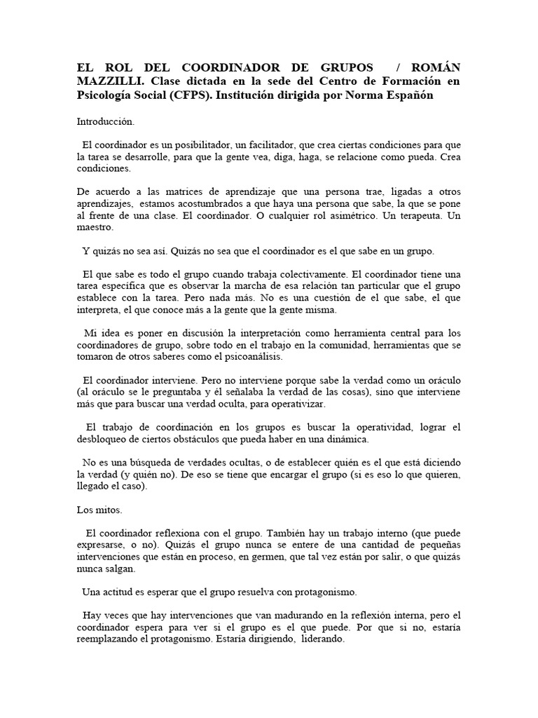 El Rol Del Coordinador de Grupos | PDF | Verdad | Experiencia El Rol Del Coordinador de Grupos | PDF | Verdad | Experiencia