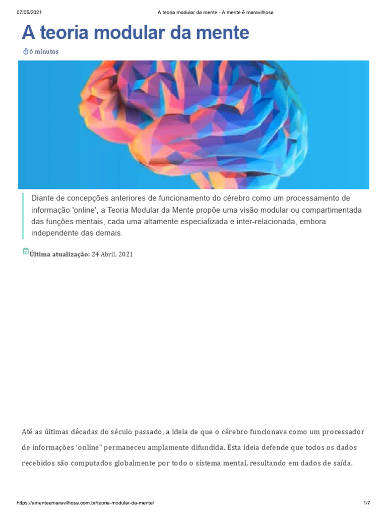Teoria Modular da Mente: Uma Análise | PDF | Mente | Cérebro