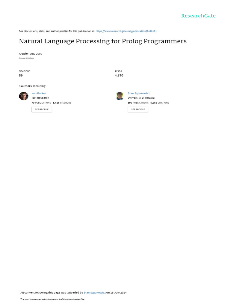 Natural Language Processing For Prolog Programmers | PDF | Grammar | Mathematical Logic