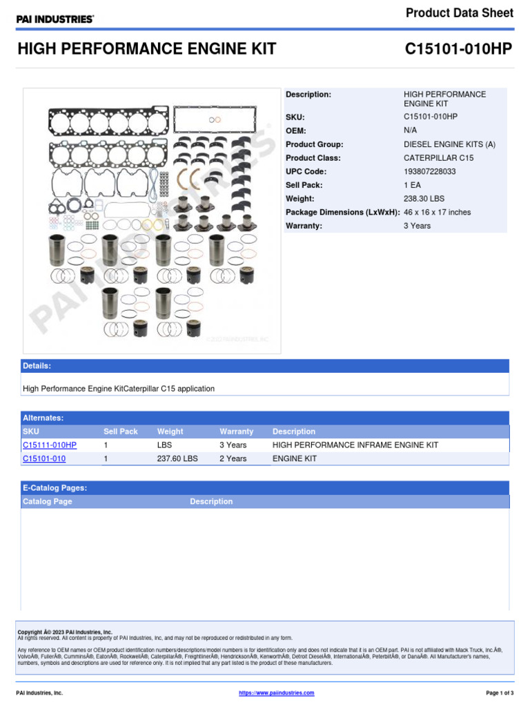 Pai Data Sheet C15101-010HP | PDF | Machines | Engines