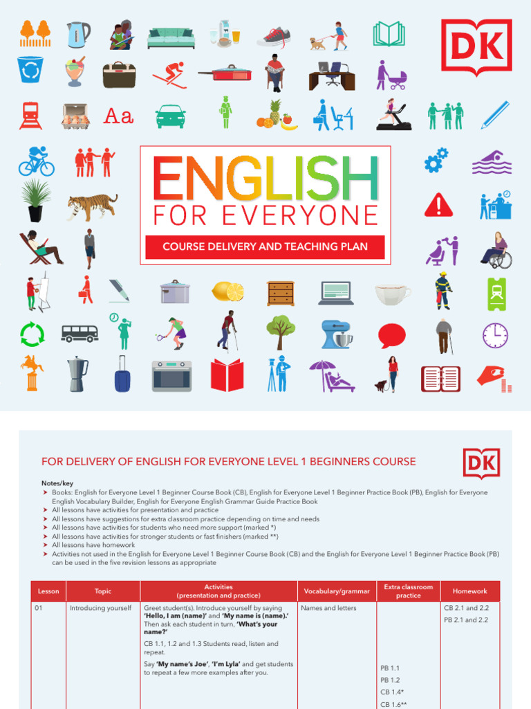 Level 1 DK English For Everyone Course Delivery and Teaching Plan | PDF ...