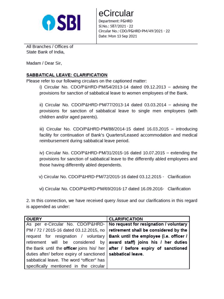 Sabbatical Leave Clarification 13092021 | PDF | Justice | Crime & Violence
