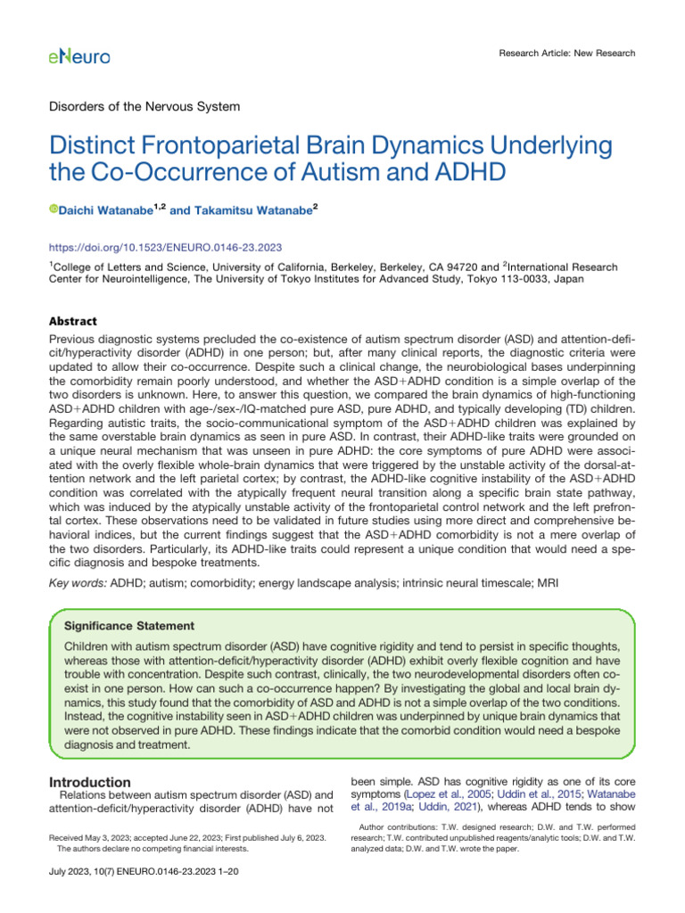 Y ENEURO.0146-23.2023.full | PDF | Autism Spectrum | Attention Deficit Hyperactivity Disorder