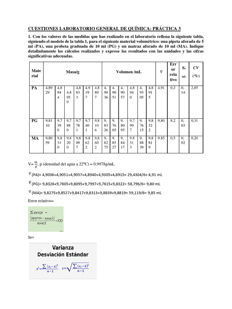 Práctica 3 Laboratorio Química (Acabada) | PDF | Exactitud y precisión ...