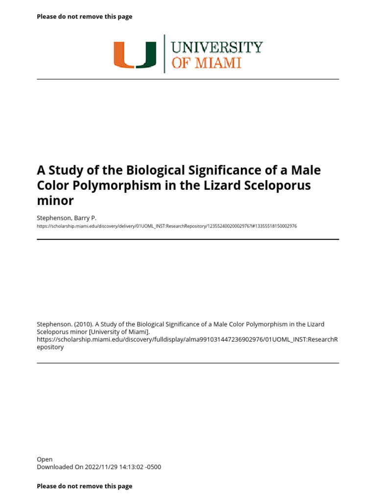 A Study of The Biological Significance of A Male Color Polymorphi | PDF ...