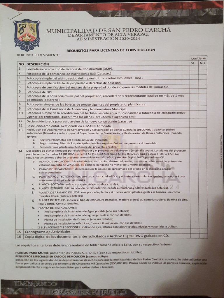 Documebtos y Requisitos Licen Const Carcha | PDF