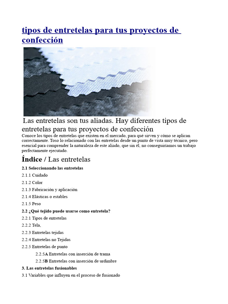 Tipos de Entretelas en Confección | PDF | Ropa | Textiles