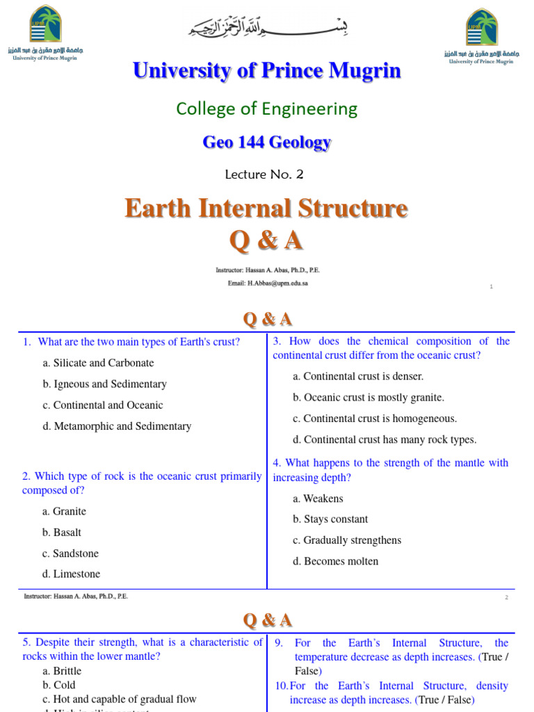 Lecture 2 Earth Internal Structure Q&A | PDF | Social Science | Science ...