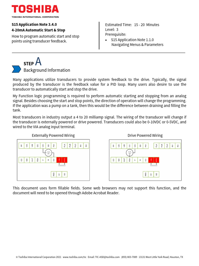 S15 App Note 3.4.0 4-20ma Automatic Start and Stop | PDF | Feedback | Parameter (Computer ...