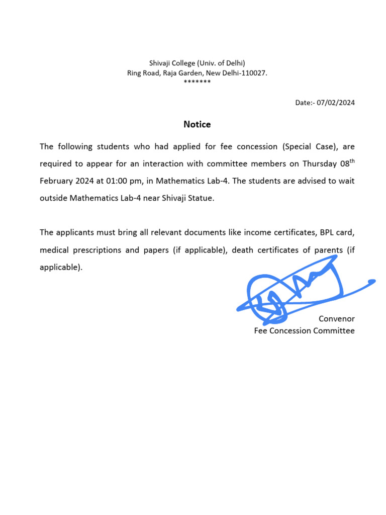 Notice Fee Concession 123 | PDF