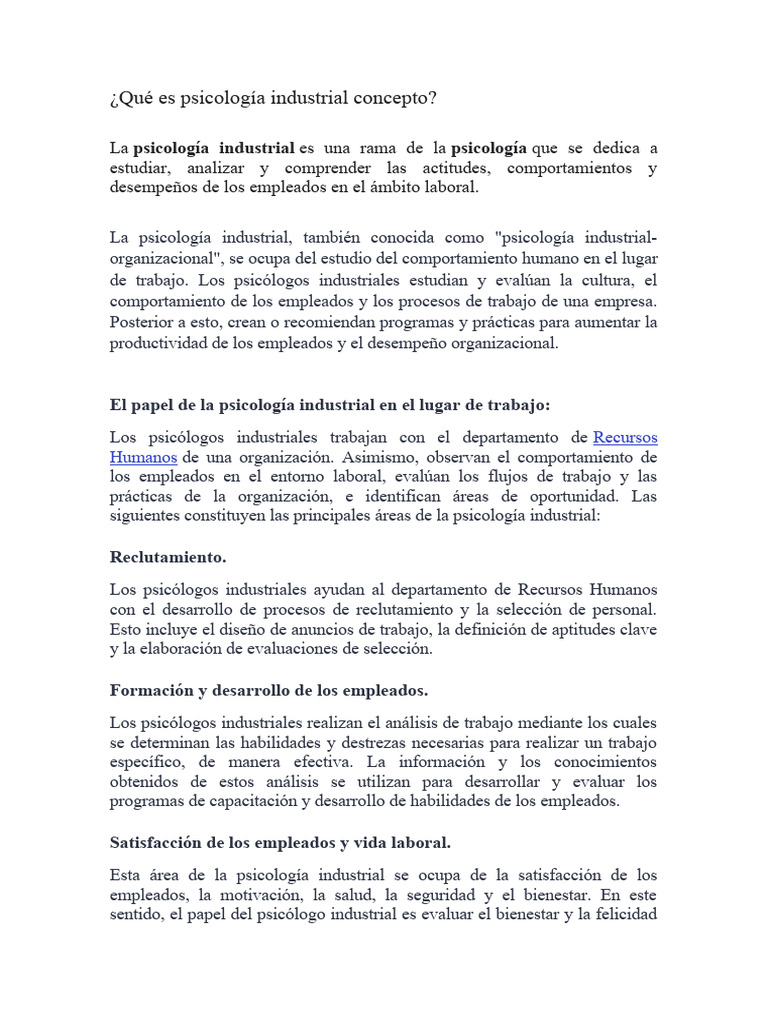 Psicologia Industrial, Descripcion Breve | PDF | Psicología industrial y organizacional | Sicología