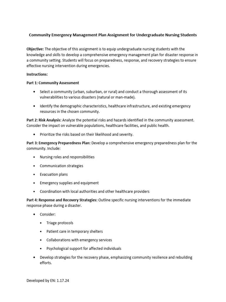 Community Emergency Management Plan Assignment For Undergraduate ...