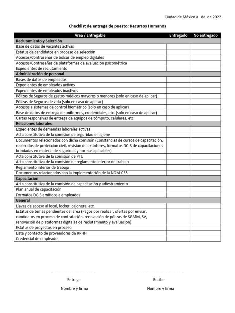 Checklist de Entrega de Puesto RH | PDF | Negocios