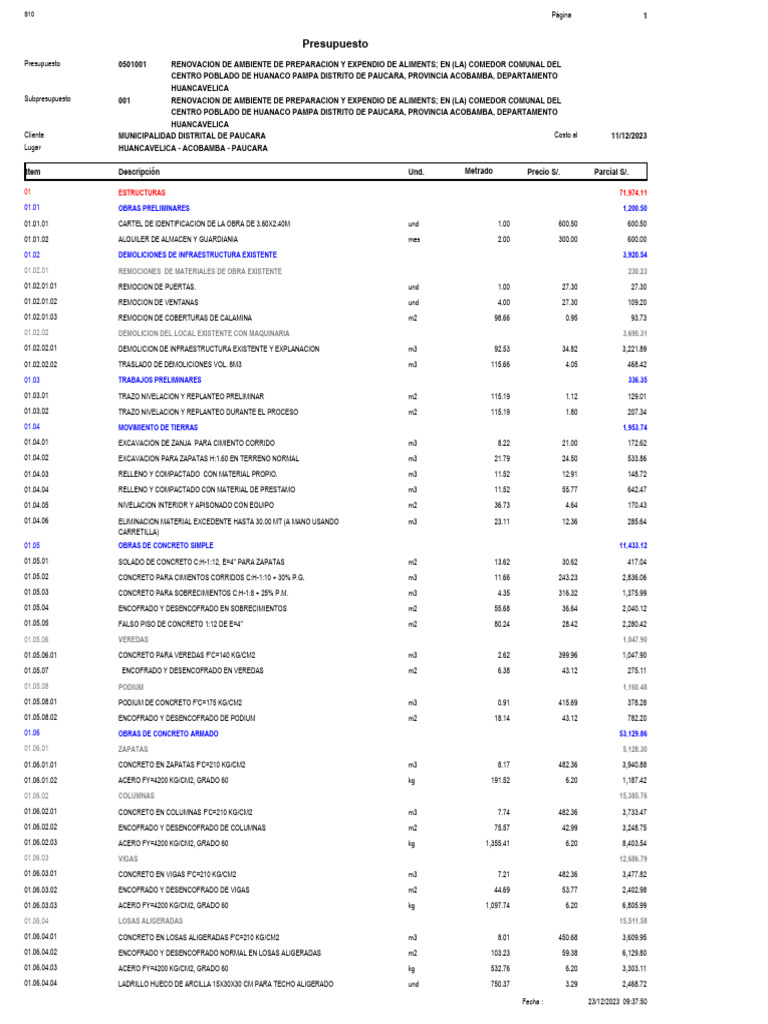 presupuestocliente | PDF | edificio | Sector secundario de la economía