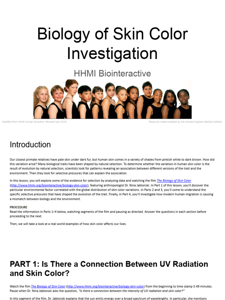 CH 15 HHMI Biology of Skin Color Investigation | PDF | Human Skin Color ...