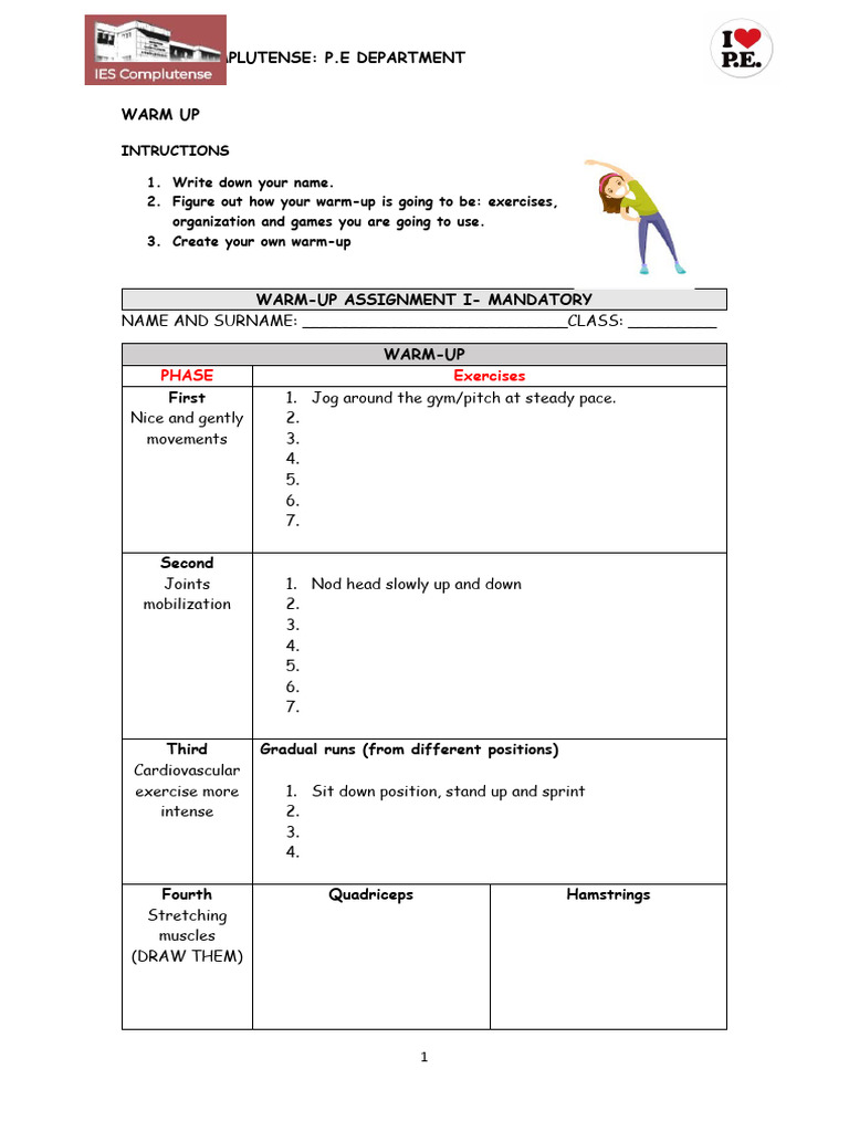 Warm Up Worksheet Aulas Virtuales | PDF | Lower Limb Anatomy ...