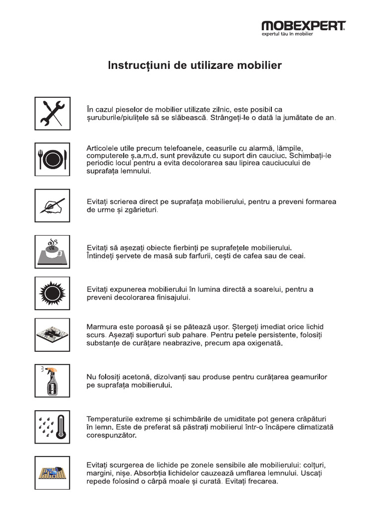 Instructiuni de Utilizare Mobilier | PDF