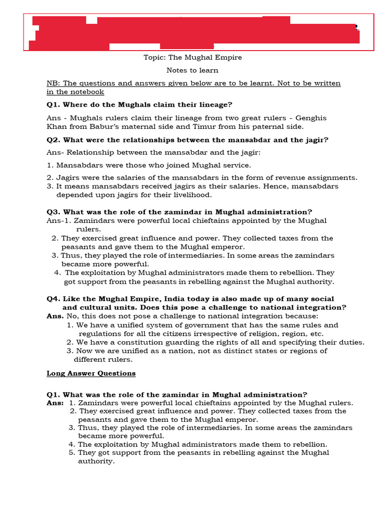 Reference Notes - The Mughal Empire | Download Free PDF | Mughal Empire ...