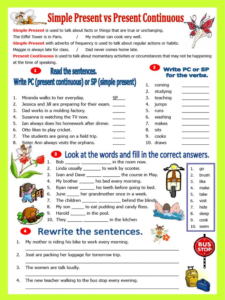 Present Simple and Present Continuous Fun Activities Games Grammar ...