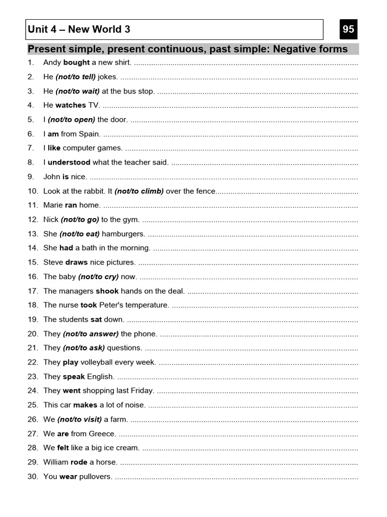 Negative Forms in English Tenses | PDF