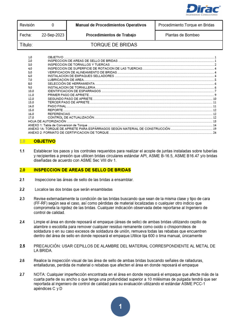 Procedimiento de Torque en Bridas | PDF | Tornillo | Lubricante