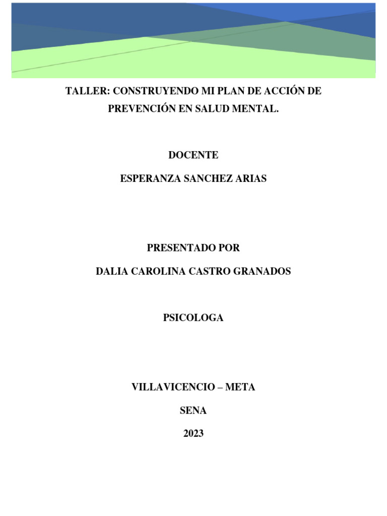 Taller Construyendo Mi Plan de Acción de Prevención en Salud Mental ...