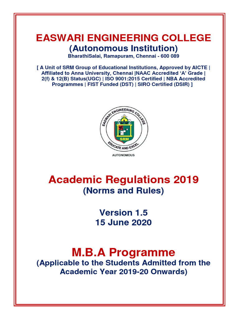 Regulation 2019 v1.6 MBA | Download Free PDF | Master Of Business ...