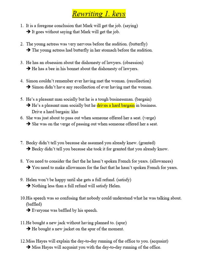English Rewriting Exercises and Answers | PDF