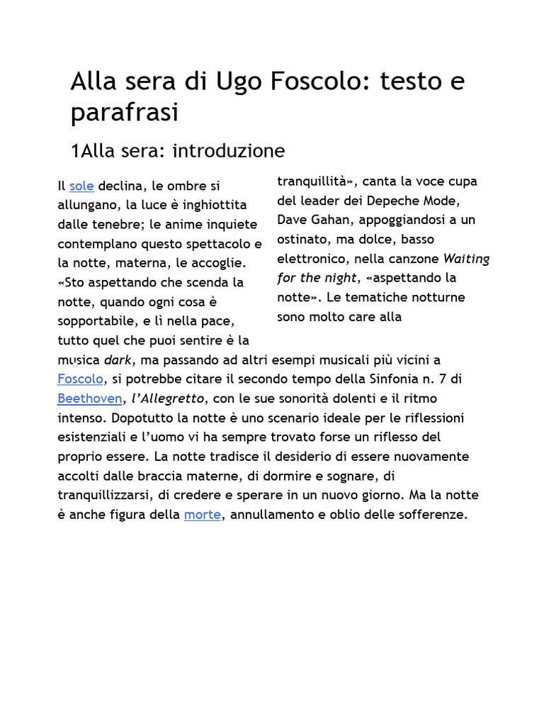 Alla Sera Ugo Foscolo | PDF