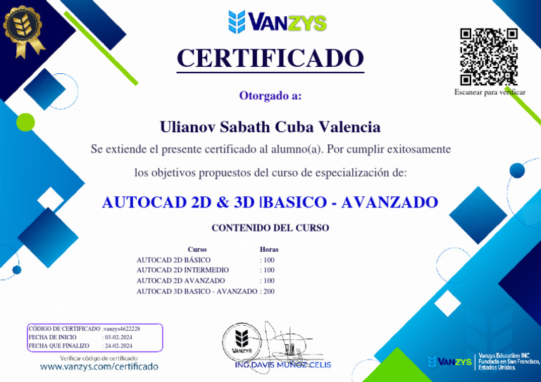 Certificado Curso Autocad 2D y 3D | PDF