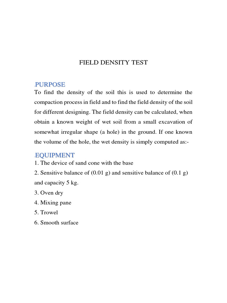 Field Density Test Procedure and Results | PDF