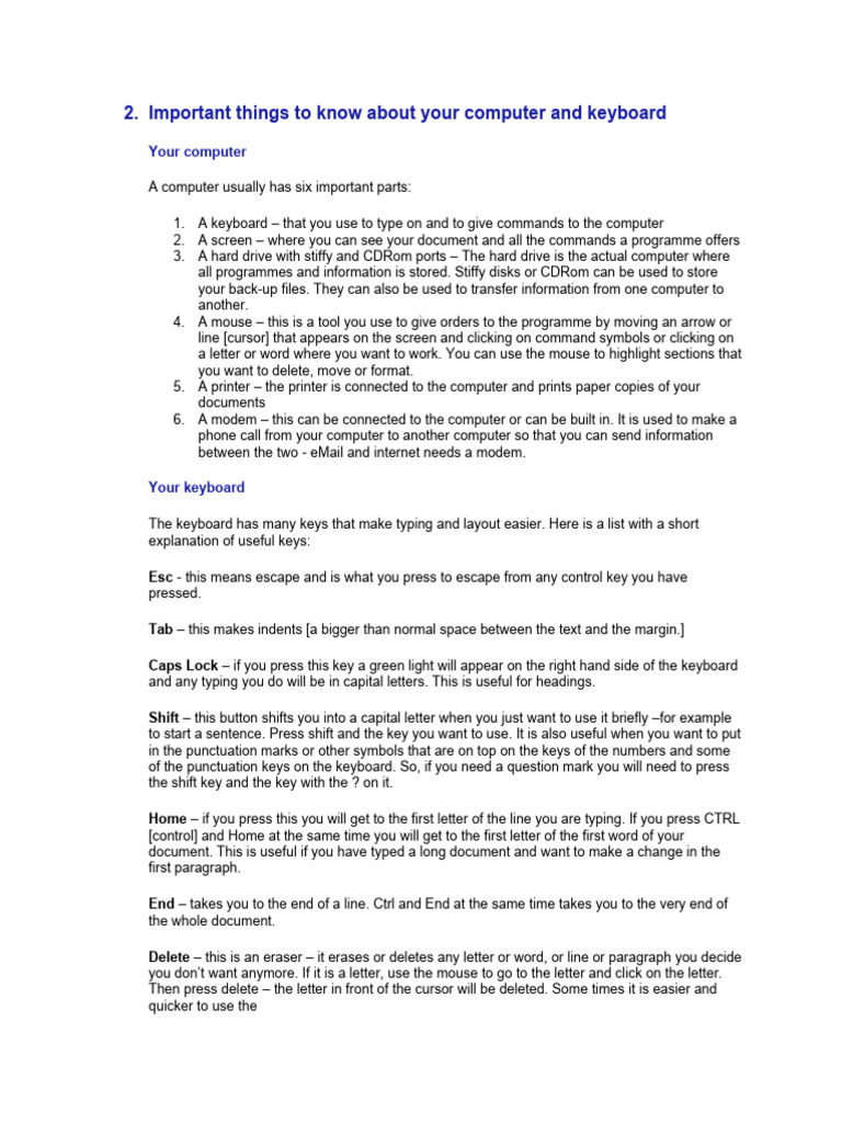 Important Things To Know About Your Computer and Keyboard | PDF | Computer Keyboard | Cursor ...