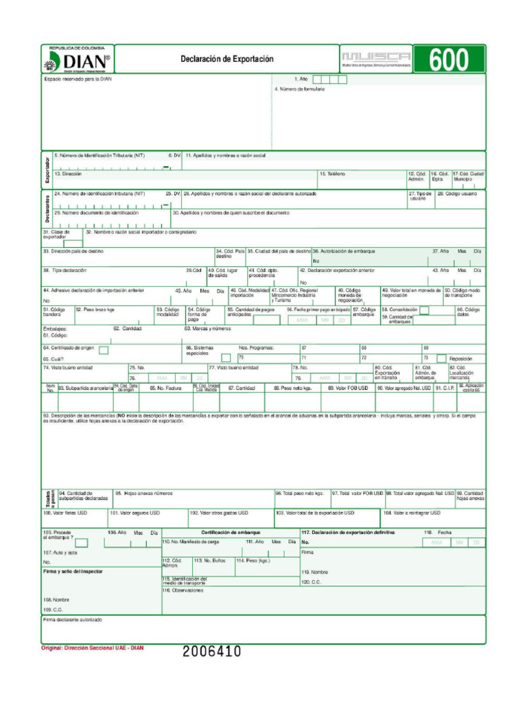 Declaracion de Exportacion Colombia | PDF