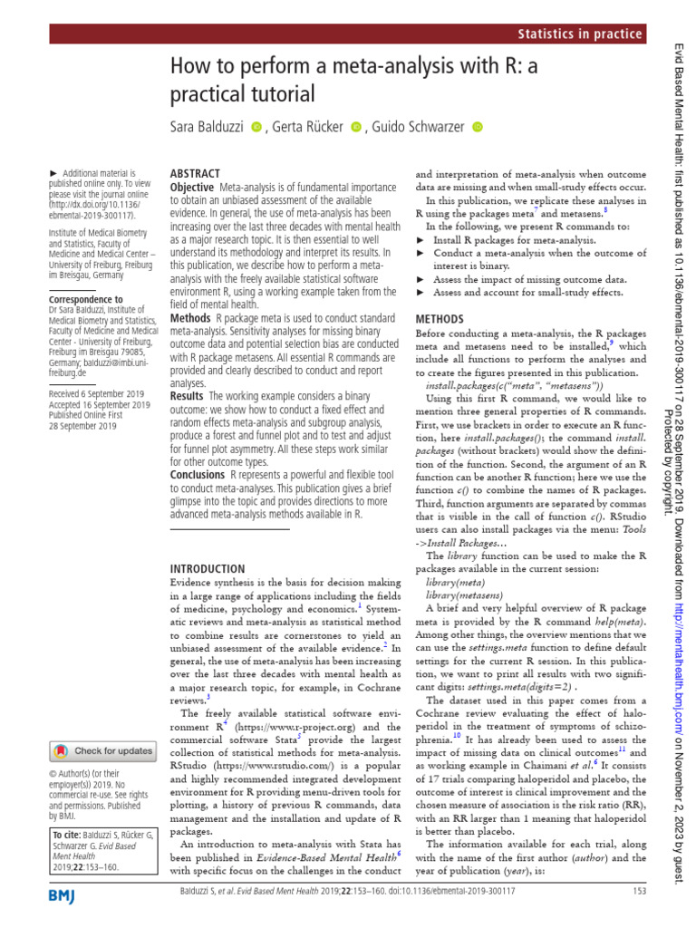 Balduzzi-2019-How To Perform A Meta-Analysis W | PDF | Meta Analysis | Statistics