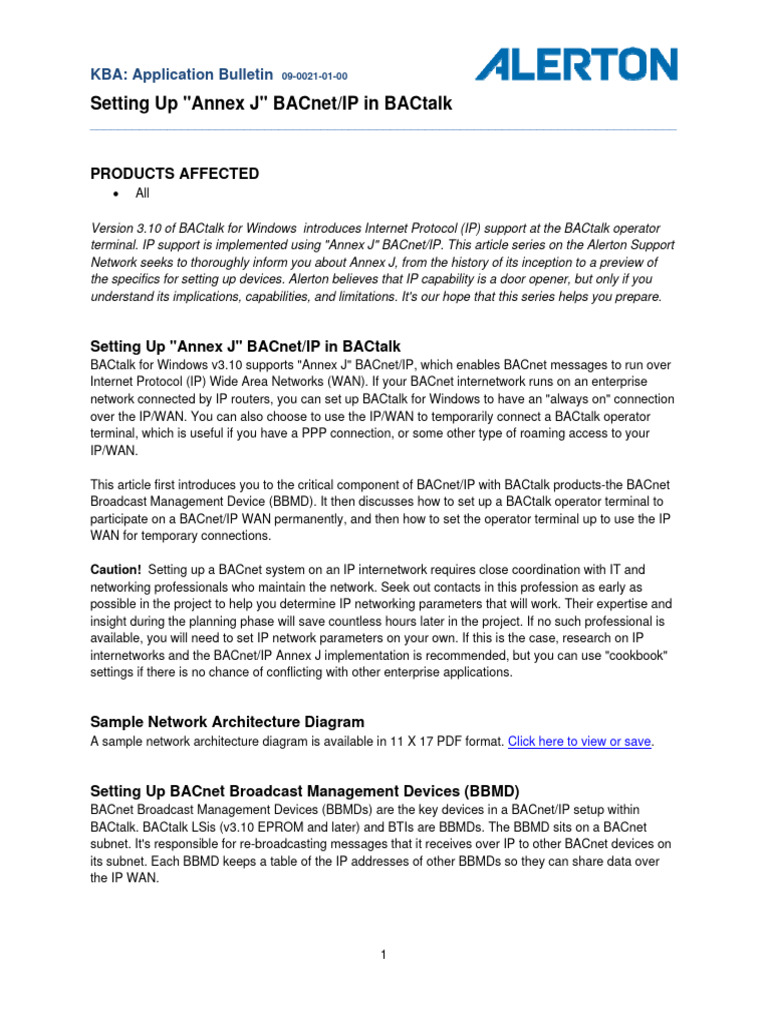 Setting Up - Annex J - BACnet-IP in BACtalk | PDF | Ip Address | Internet Protocols