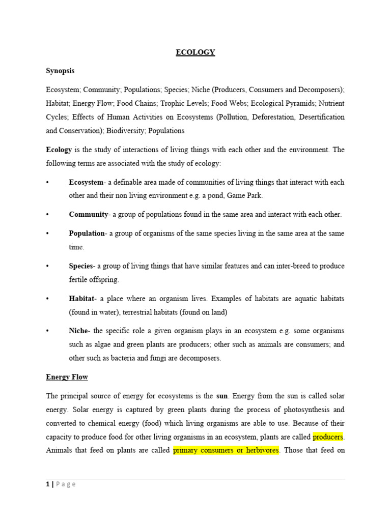 ECOLOGY - Notes | PDF | Food Web | Ecosystem