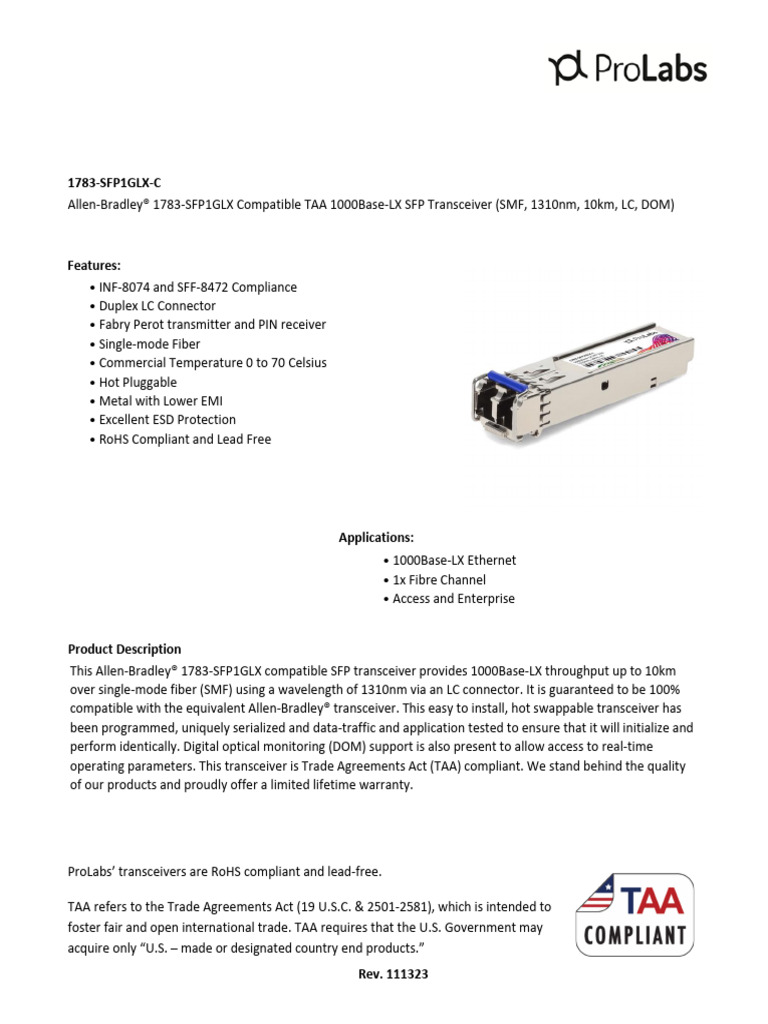 1783-SFP1GLX-C Datasheets EN | PDF | Computing | Electronics