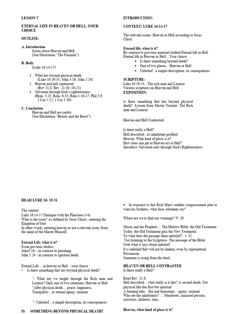Salvation Series-Lesson5-Eternallifeyourchoice | PDF | Heaven | Eternal Life (Christianity)