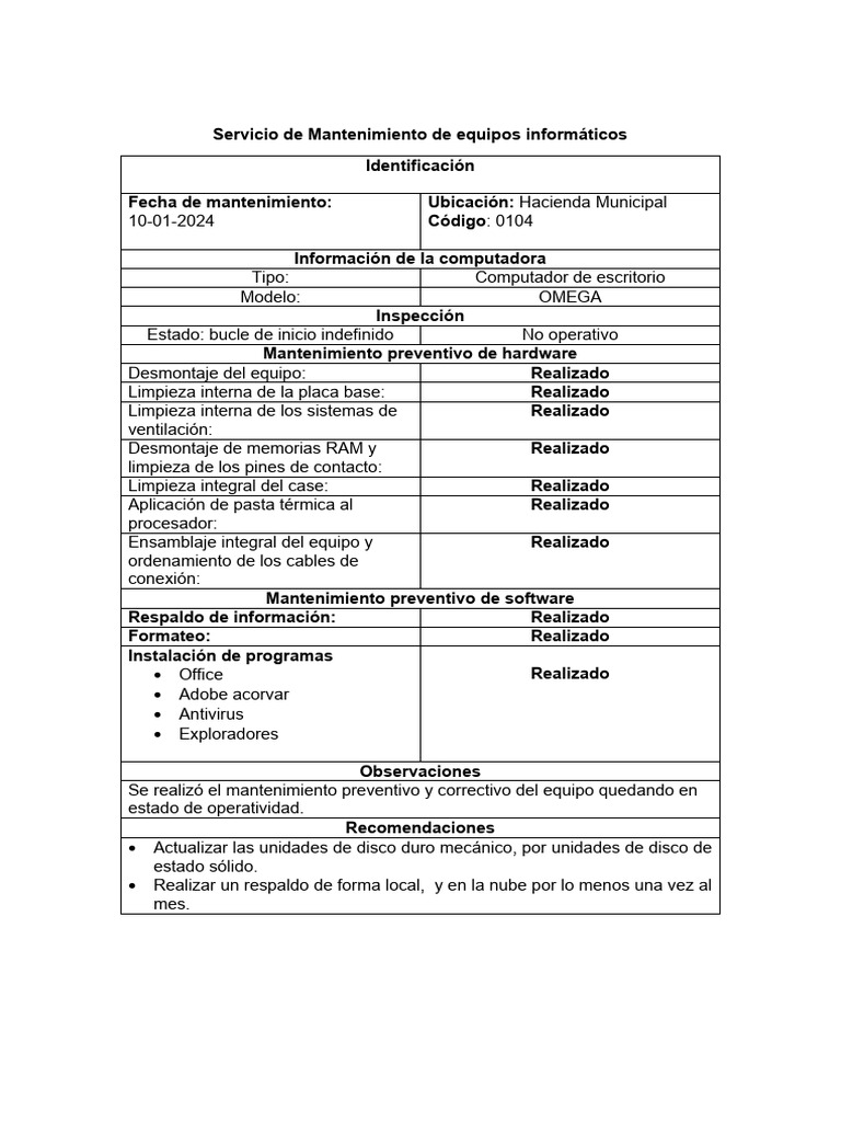 Servicio de Mantenimiento de Equipos Informáticos | PDF | Hardware de la computadora | Software ...