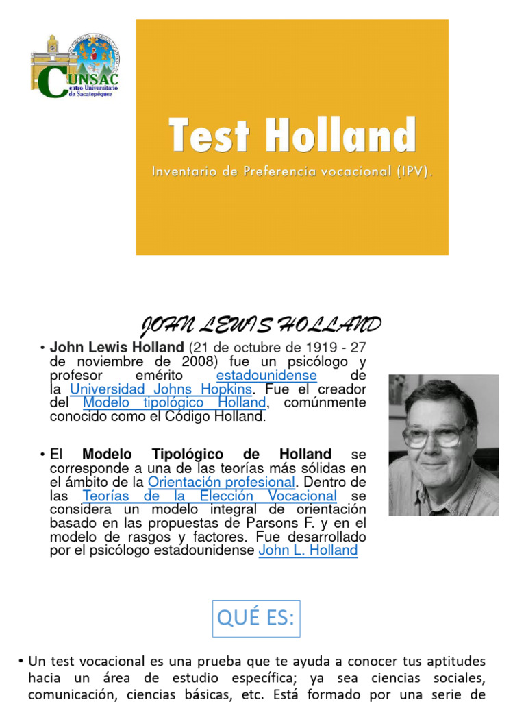 Test de Holland | Descargar gratis PDF | Cognición | Sicología