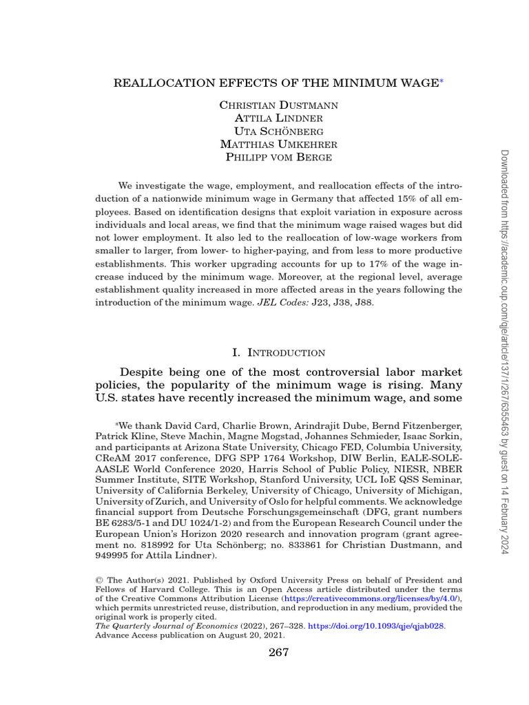 Reallocation Effects of Minimum Wage | PDF | Minimum Wage | Employment