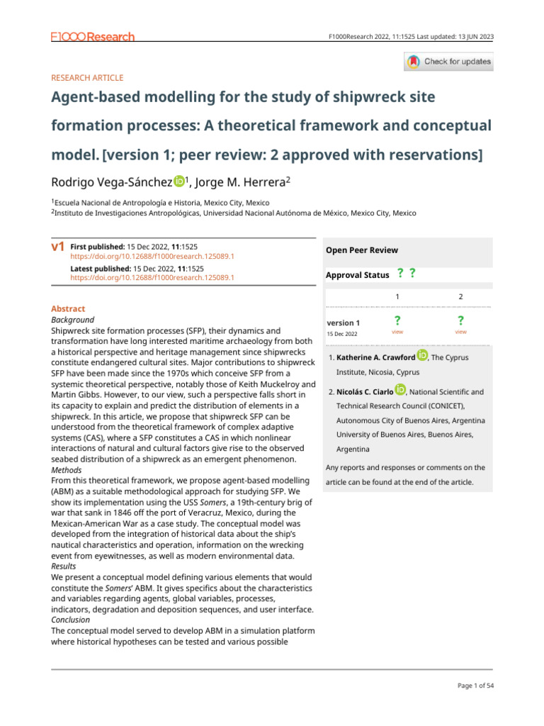 Agent based model for the study of shipwreck site formation proccesses Vega y Herrera 2022 ...
