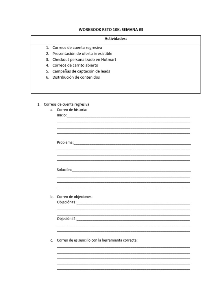 Workbook RETO 10K Semana 3 | PDF