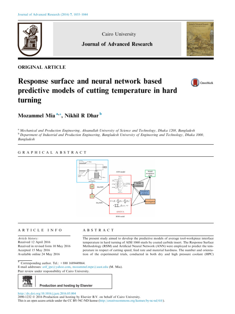 Response Surface and Neural Network Based Predictive Models of Cutting Temperature in Hard ...