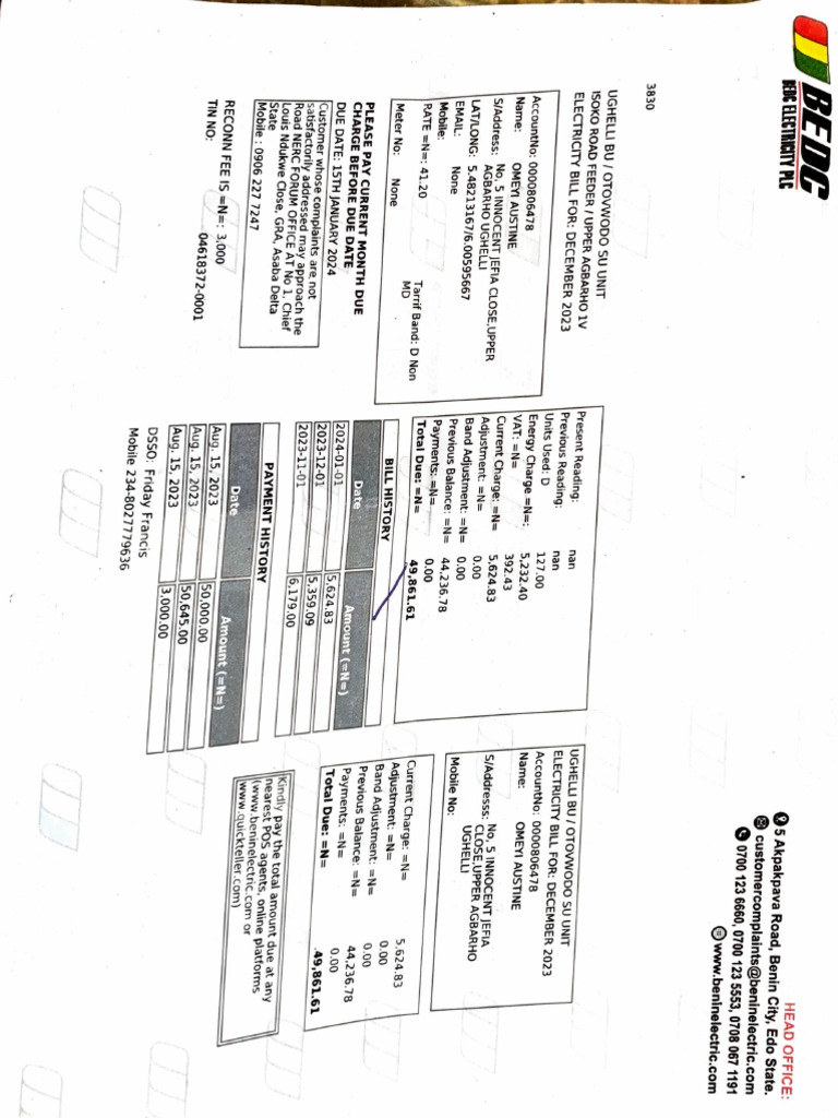 December Light Bill Ughelli-North Oss | PDF