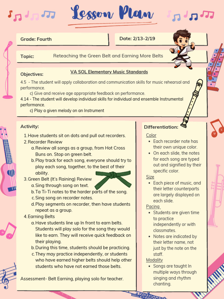 4 Recorder Green Belt Recap Lesson Plan | PDF | Recorder (Musical ...