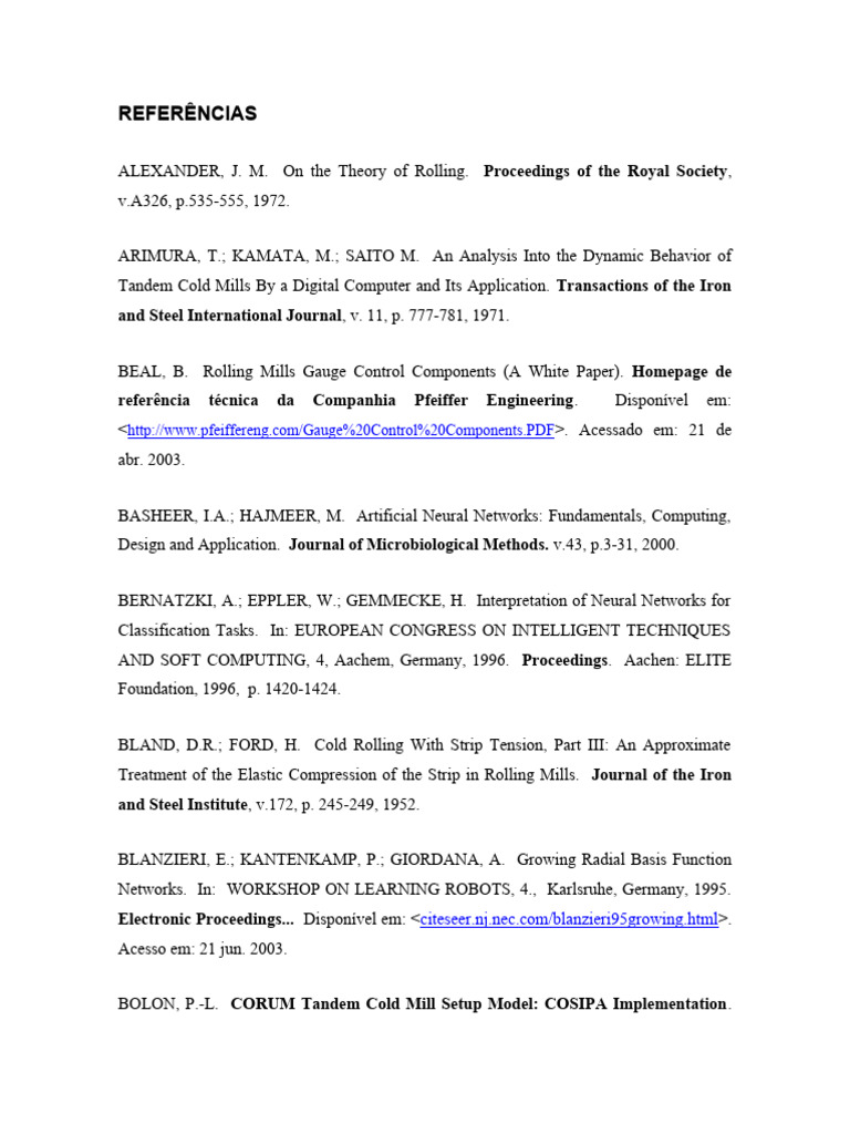 Santos FilhoREFERÊNCIAS | PDF | Artificial Neural Network | Rolling (Metalworking)
