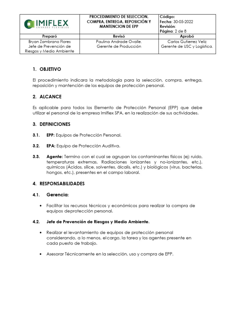 Procedimiento EPP en Imiflex SPA | PDF | Business